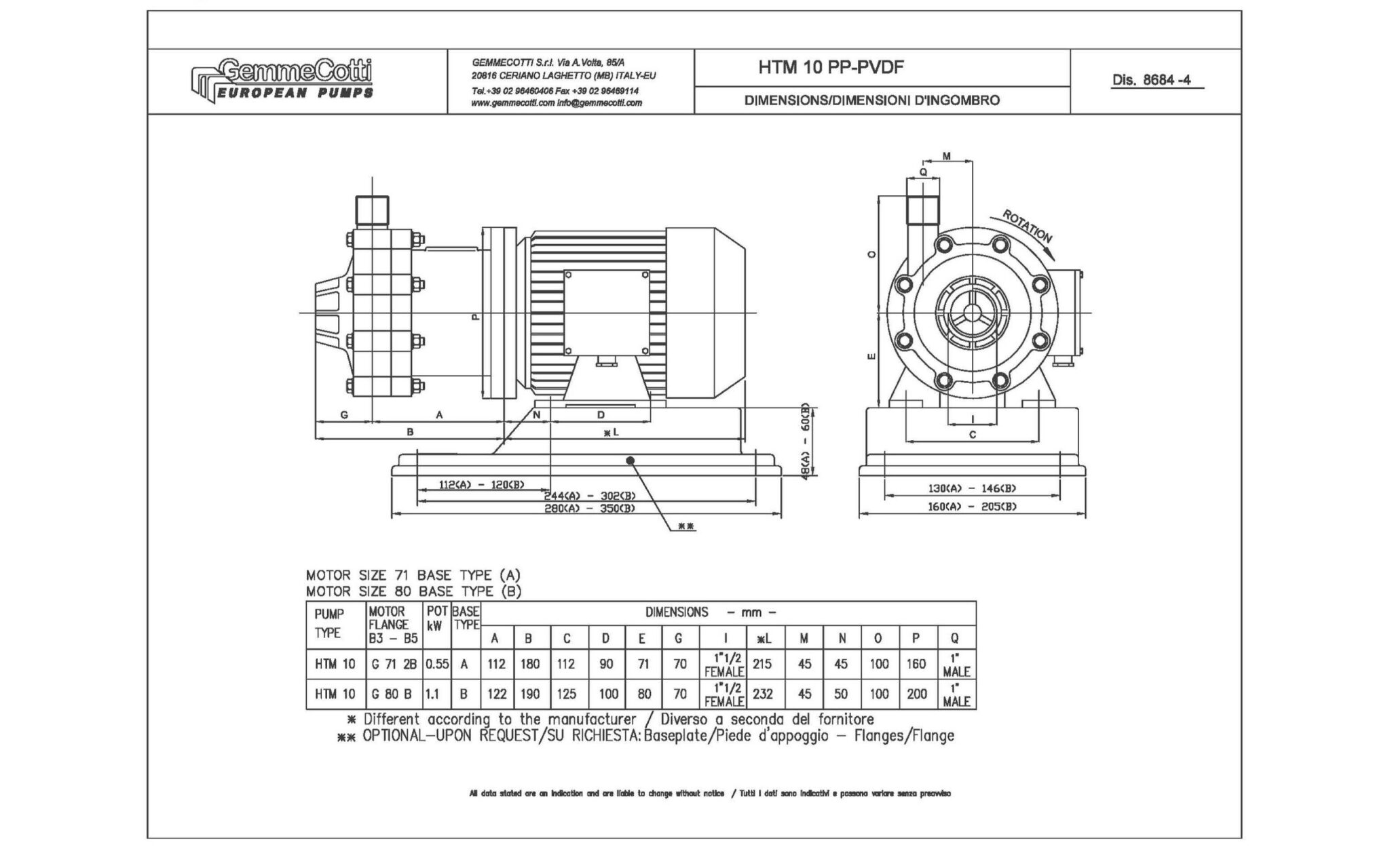 HTM 10 PP Magnetic centrifugal chemical pump - GemmeCotti